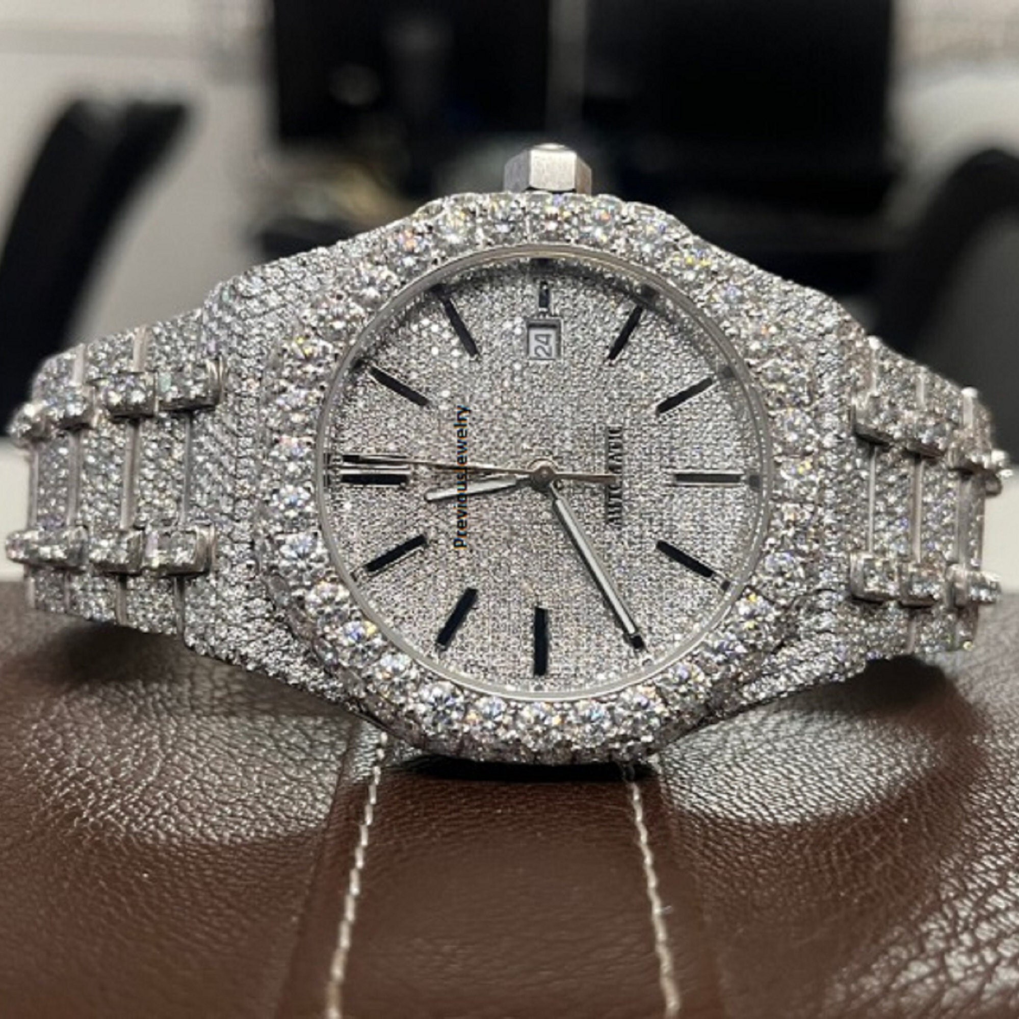 Iced Out Luxury Stainless Steel Lab Grown Diamond Automatic Watch ...