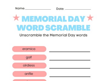 Memorial Day Word Scramble - Etsy