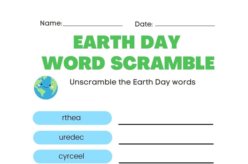 PRINTABLE Earth Day Word Scramble With Answer Key - Etsy