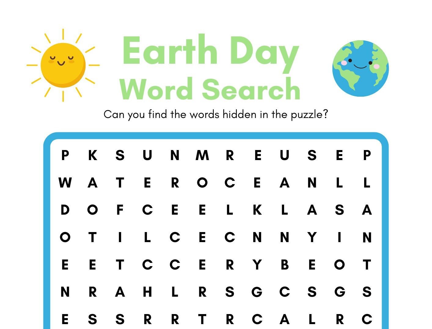 PRINTABLE Earth Day Word Search (digital) - Etsy