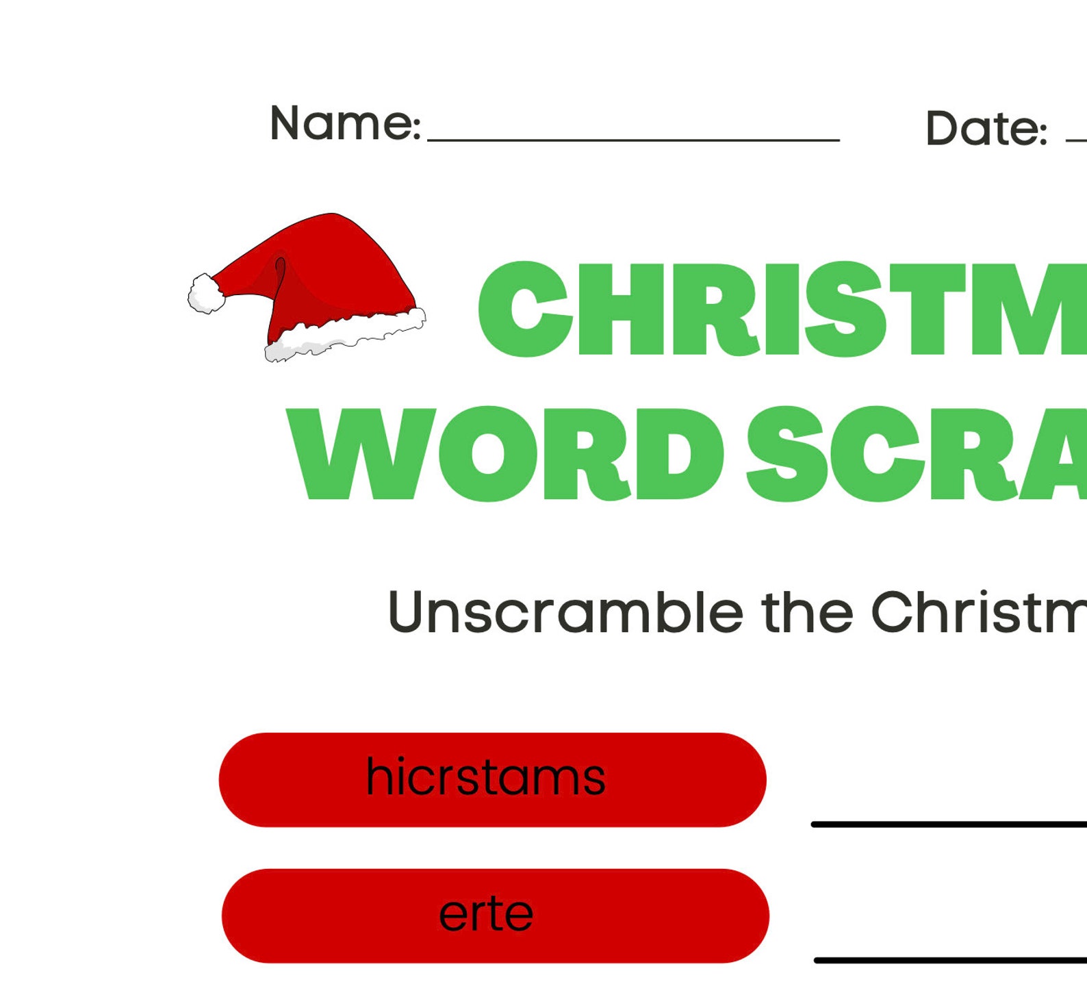 Christmas Word Unscramble - Etsy