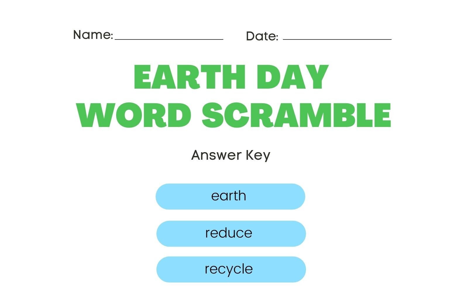 PRINTABLE Earth Day Word Scramble With Answer Key - Etsy