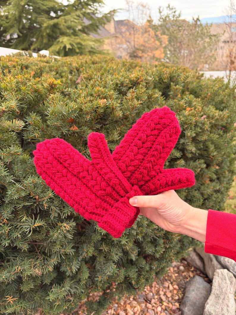 Red Crocheted Mittens | Handmade Cozy Cotton Gloves | Cute Aesthetic ...