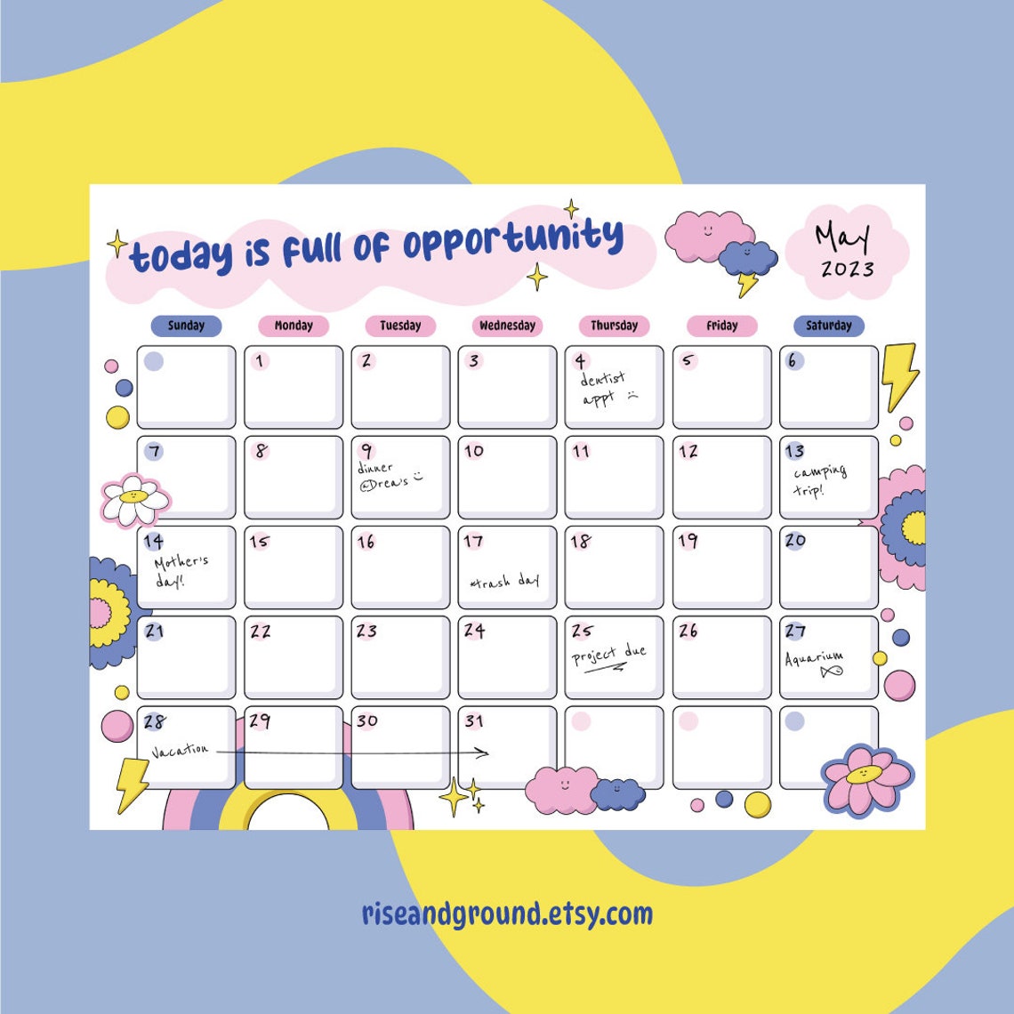 Downloadable Calendar, Printable Calendar, Printable Kids Calendar, Kid ...