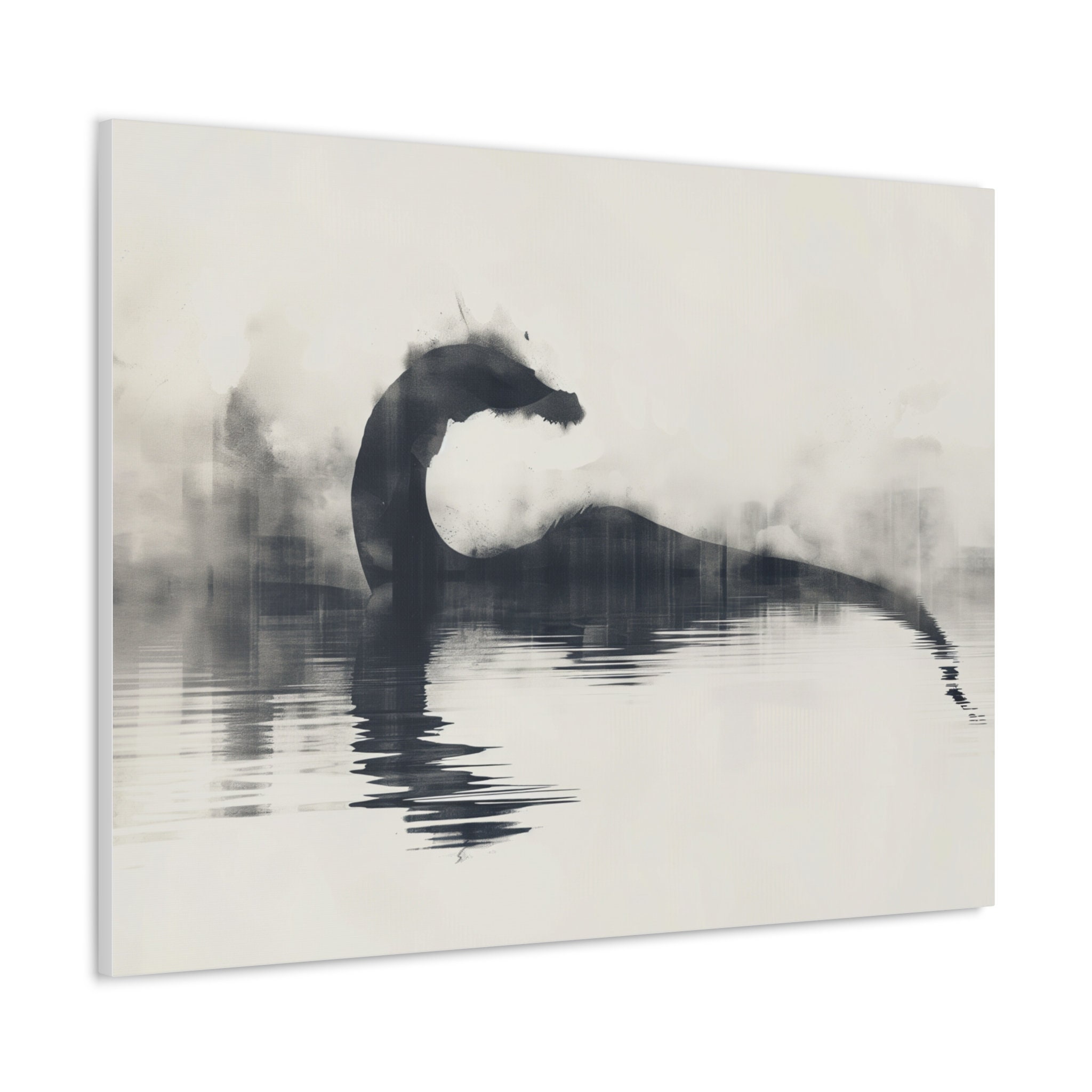 Loch Ness Monster Swimming Canvas / Water Color & Sketch Cryptid Art, Loch Ness Monster Art ...
