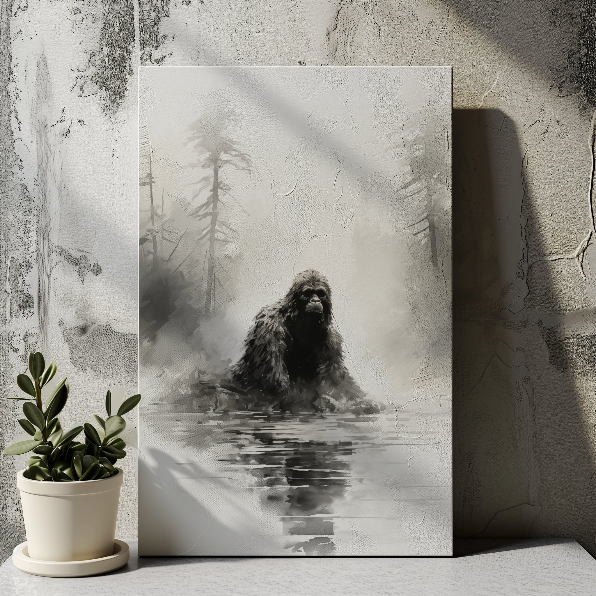 Bigfoot Wall Art Canvas, Digital Drawing & Watercolor, Bigfoot Art ...