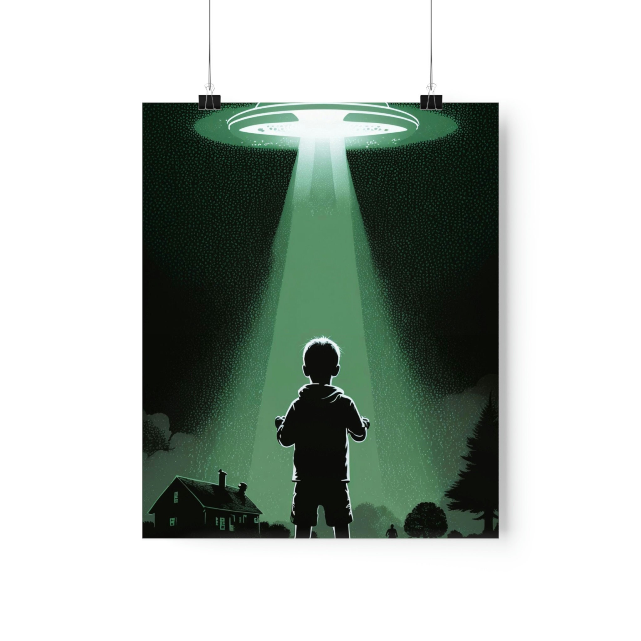 UFO Abduction Poster green Skies, Alien Poster, Wall Décor, UFO Wall ...