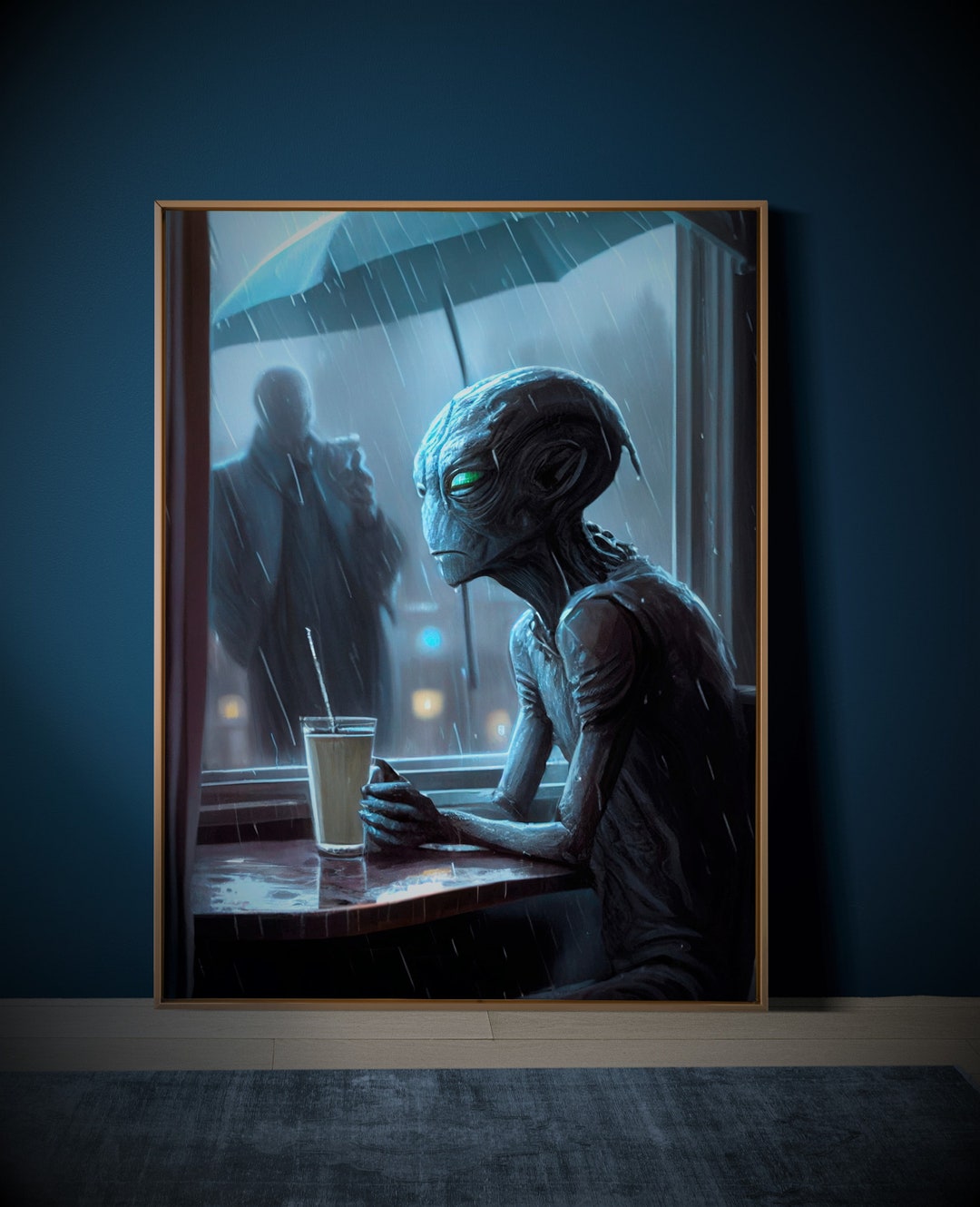 Lonely Alien Sits in a Coffee Shop - (digital Art - Poster | Mobile ...