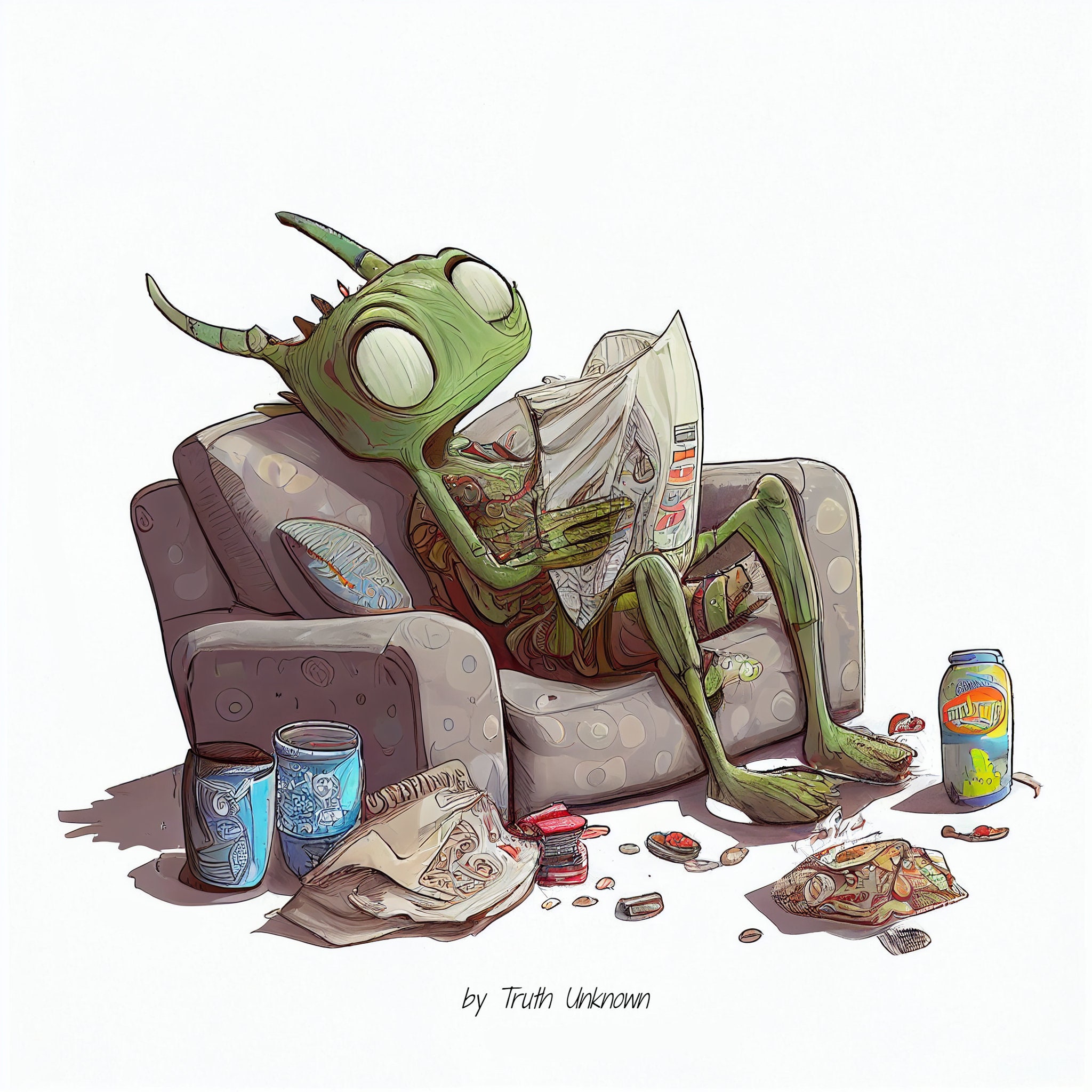 Png Lazy Green Alien on a Couch Print, Cool Alien/cryptid Printable ...