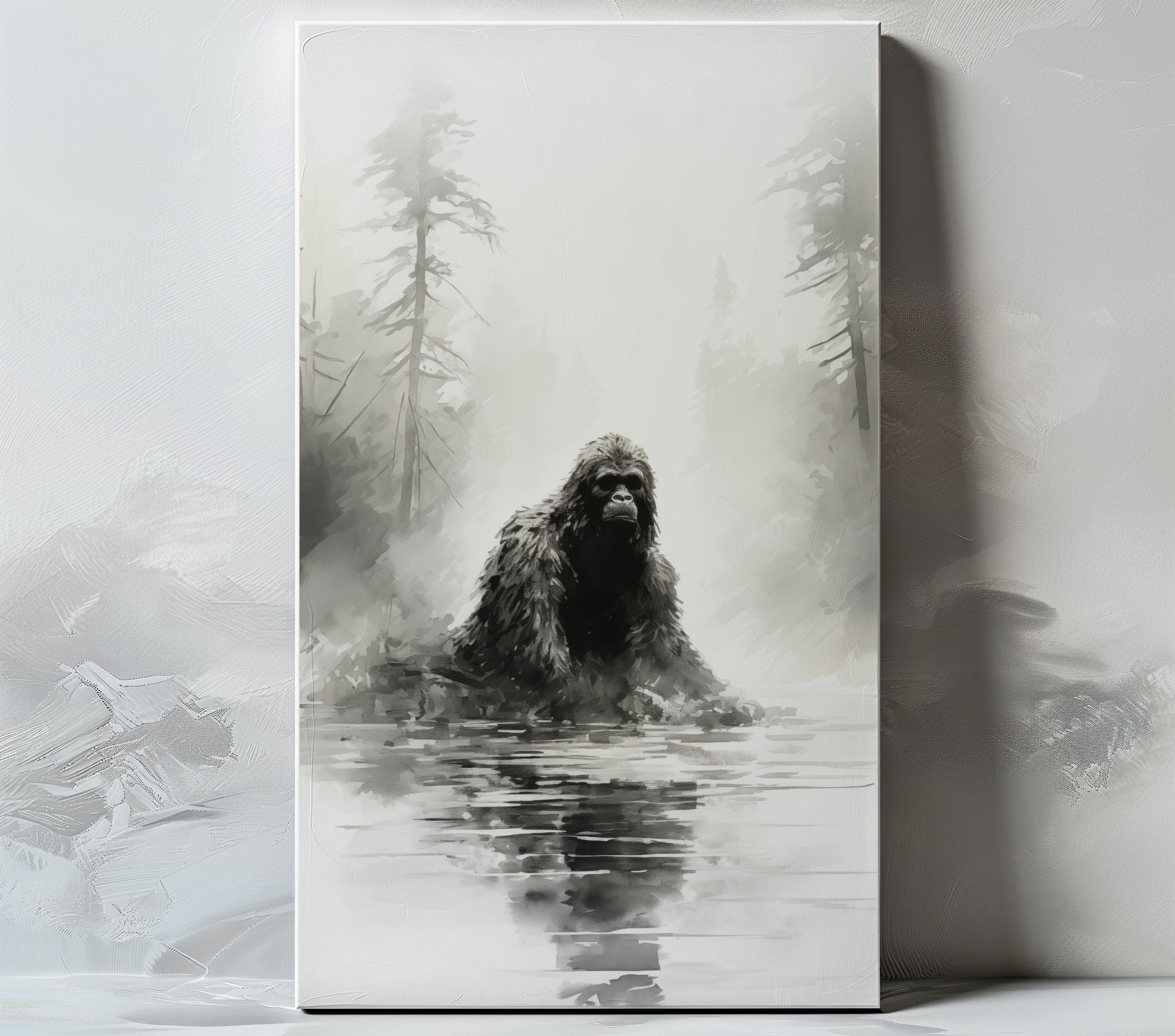 Bigfoot Wall Art Canvas, Digital Drawing & Watercolor, Bigfoot Art ...