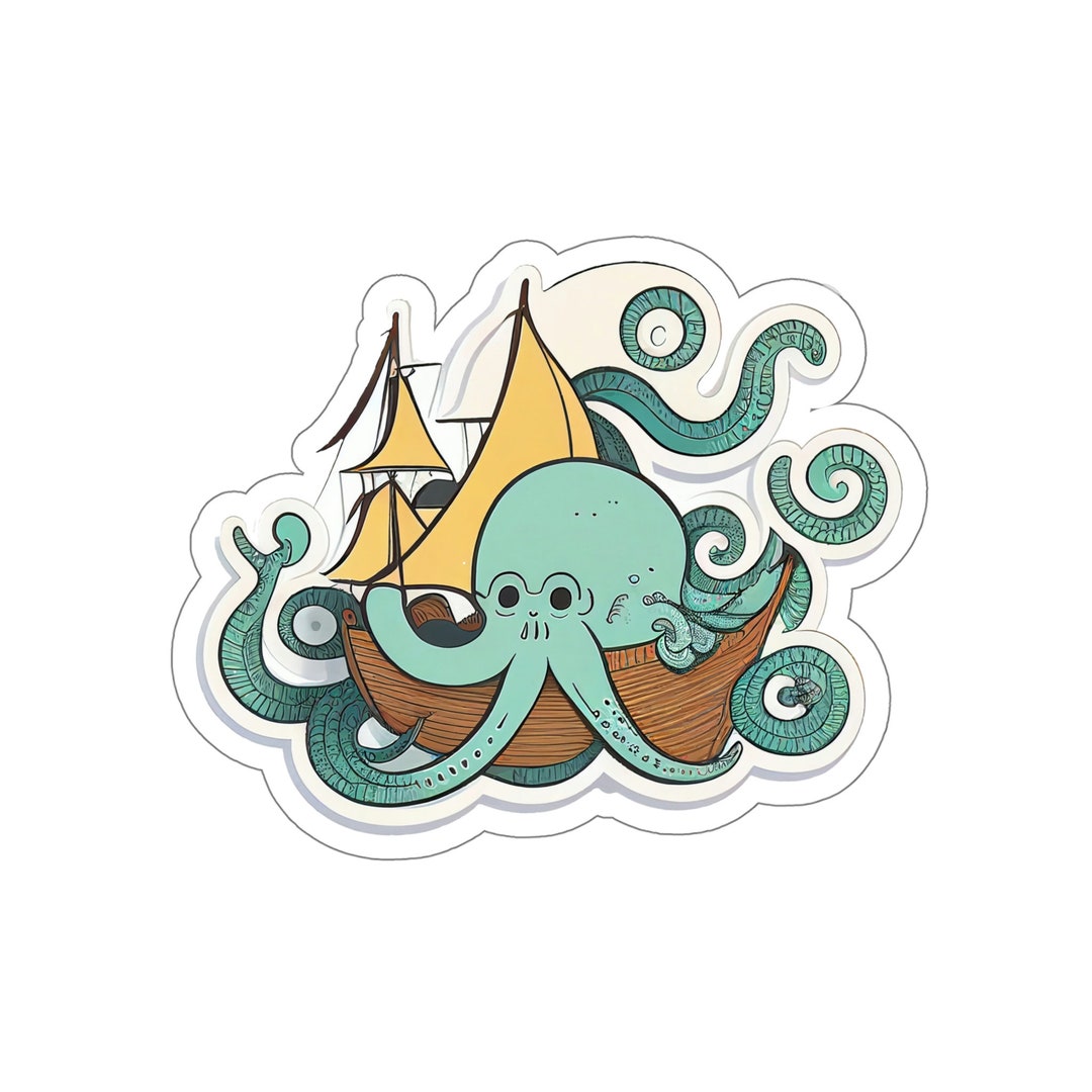 Kraken in a Boat Sticker Vinyl Sticker Laptop Sticker, Skateboard ...
