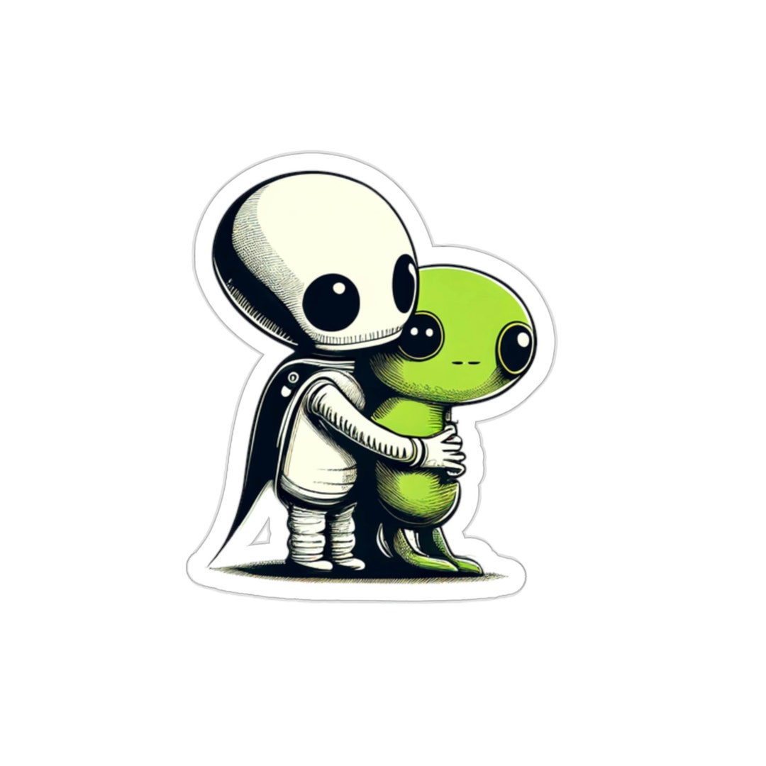 Cute Aliens Hugging Sticker Vinyl Sticker Laptop Sticker, Skateboard ...