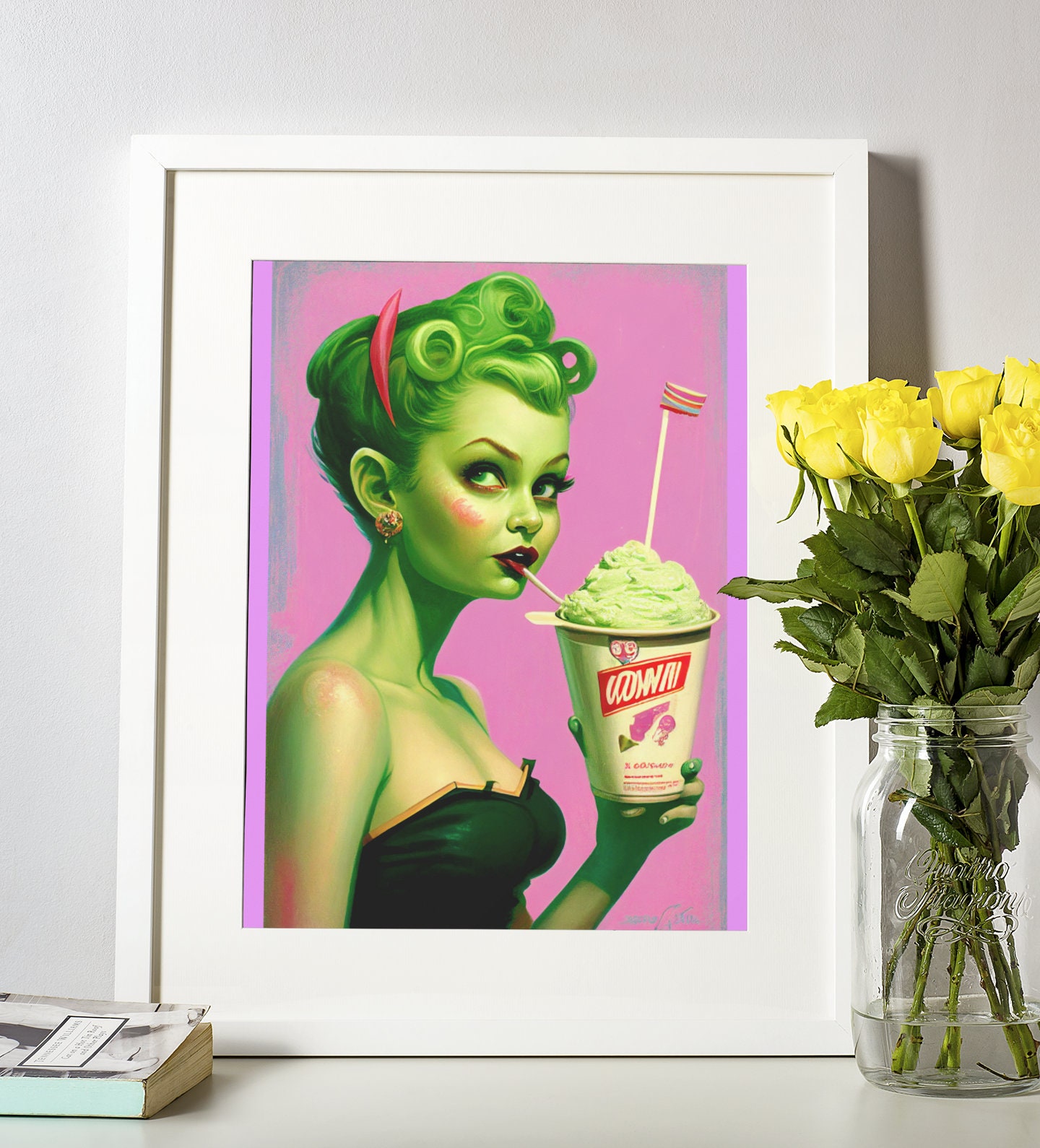 Retro Alien Pin-up Girl With Large Smoothie, Cool Alien Printable ...