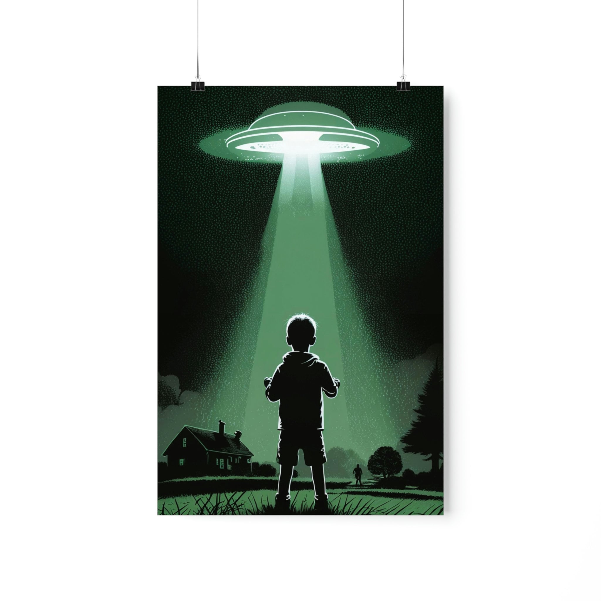 UFO Abduction Poster green Skies, Alien Poster, Wall Décor, UFO Wall ...