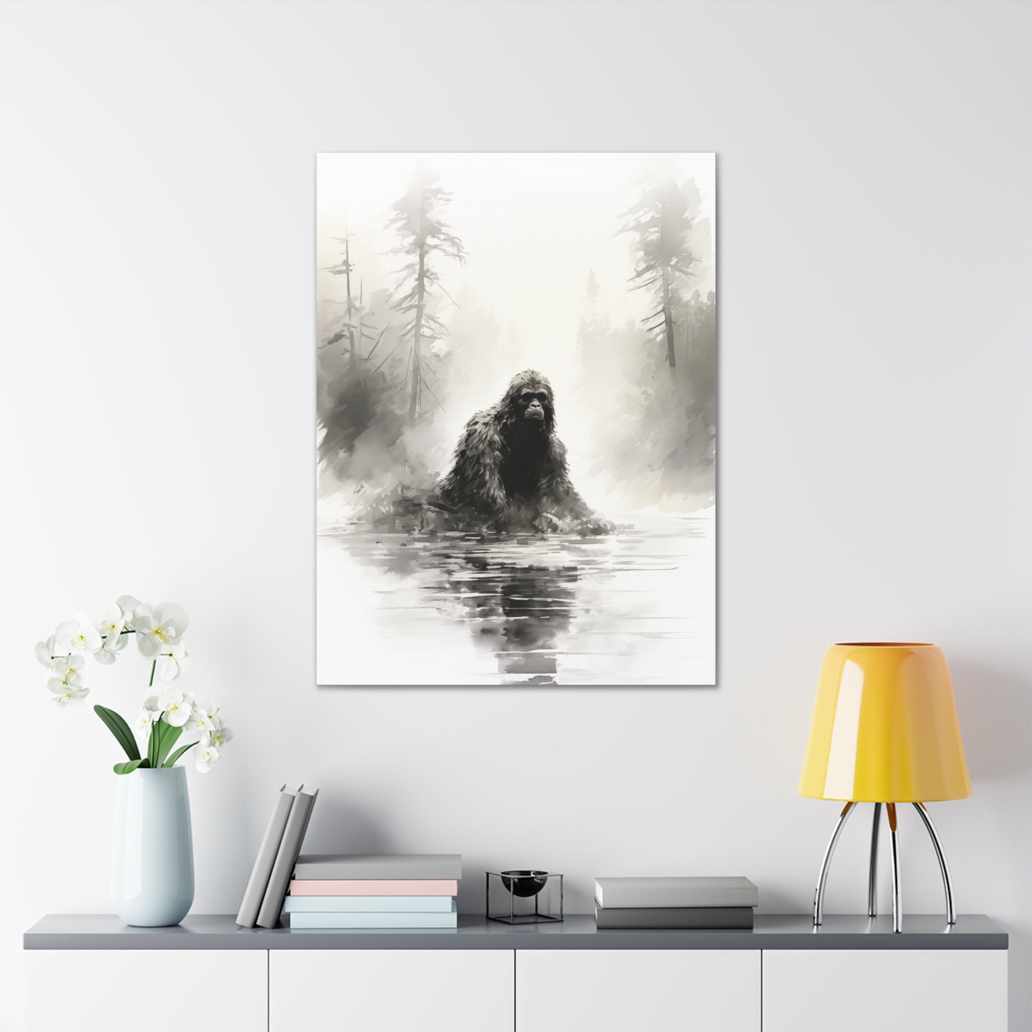 Bigfoot Wall Art Canvas, Digital Drawing & Watercolor, Bigfoot Art ...