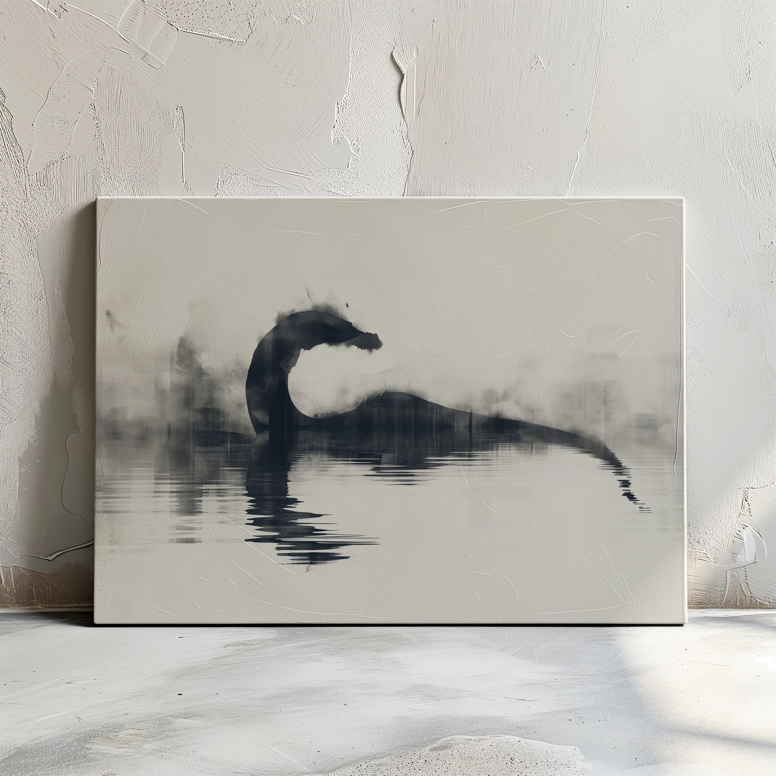 Loch Ness Monster Swimming Canvas / Water Color & Sketch Cryptid Art, Loch Ness Monster Art ...