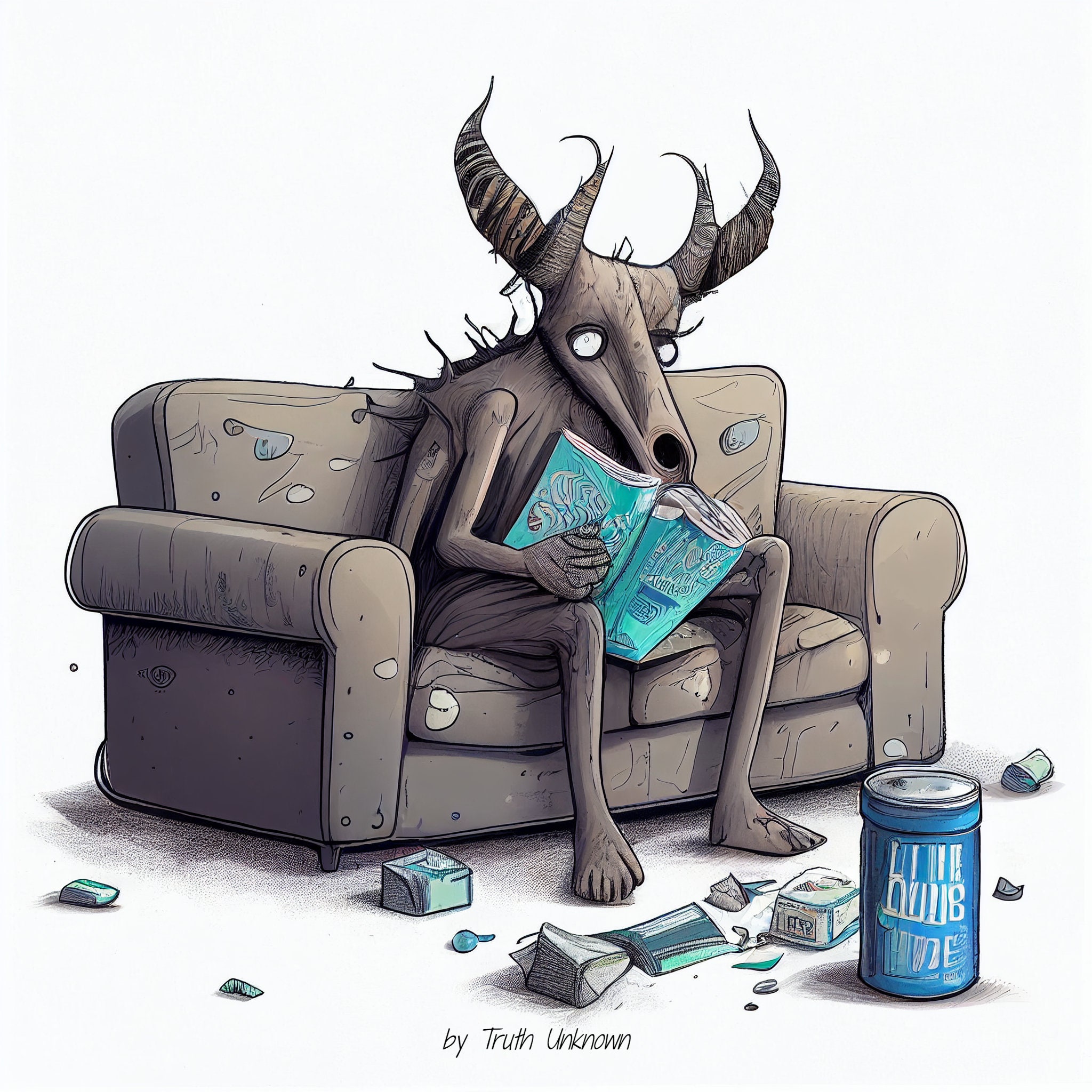 Png Lazy Wendigo Cryptid on a Couch Print, Cool Wendigo/cryptid ...