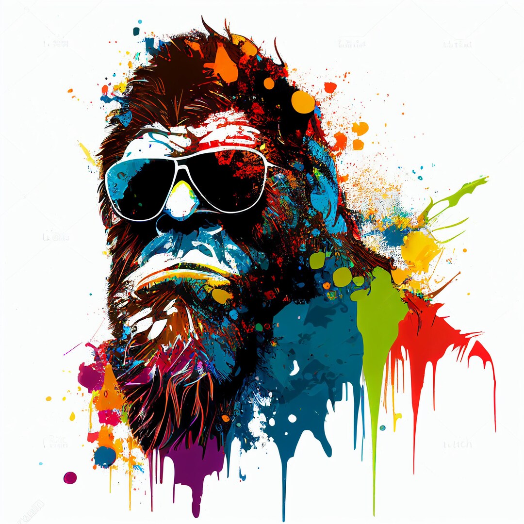 Splatter Bigfoot With Shades, Cool Bigfoot Printable, Custom Wall Art ...
