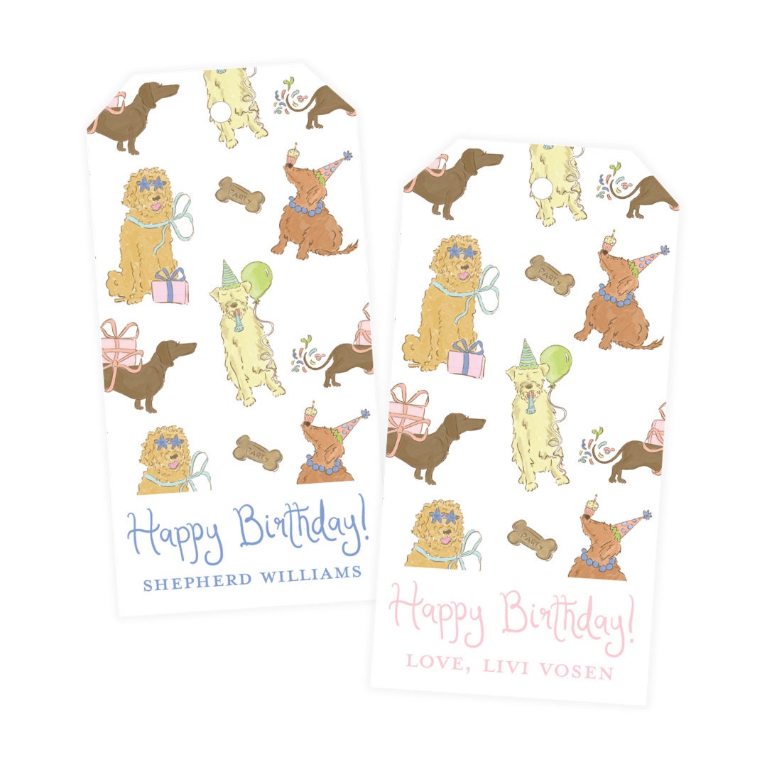 Party Pups Birthday Gift Tags, Custom Personalized Puppy Gift Tags ...