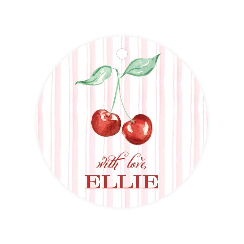 Watercolor Cherry Round Gift Tags, Custom Personalized Gift Tags, Fine ...
