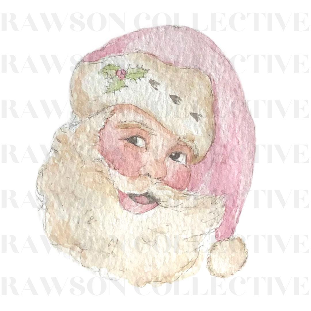 Watercolor Pink Santa PNG Clipart, Hand Painted Christmas Clipart - Etsy