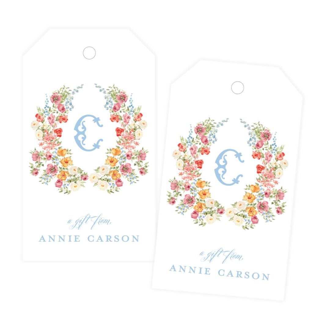 Primavera Blooms Crest Gift Tags, Custom Personalized Monogram Gift ...