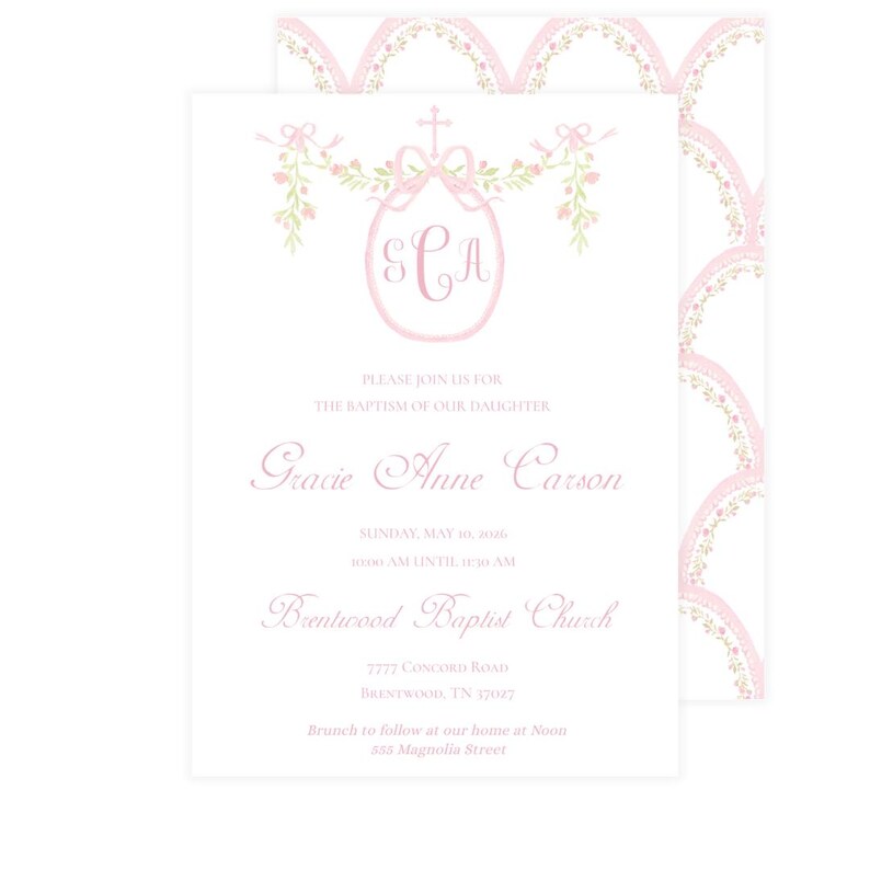 Printable Baby Girl Baptism Invitation, Watercolor Floral Crest Invite ...