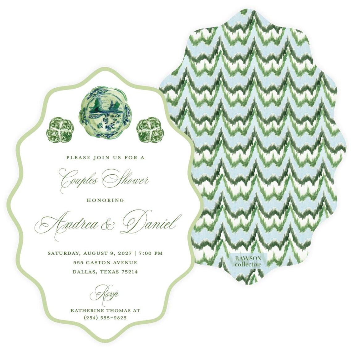 Luxury Wedding Shower Invitation, Wavy Oval Die Cut, Envelopes Included ...
