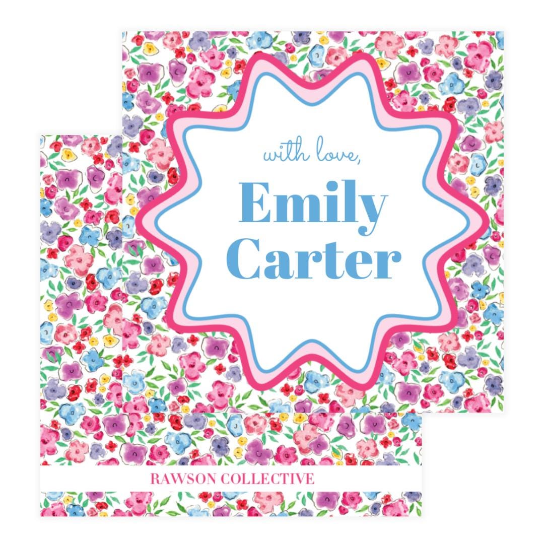 Printable Girl's Wavy Calling Cards, Ditzy Floral Enclosure Cards ...