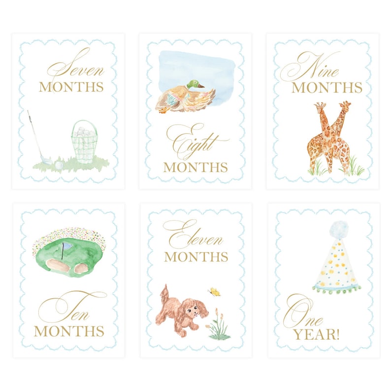 READY TO SHIP | Boy Watercolor Milestone Cards With Border, Classic ...