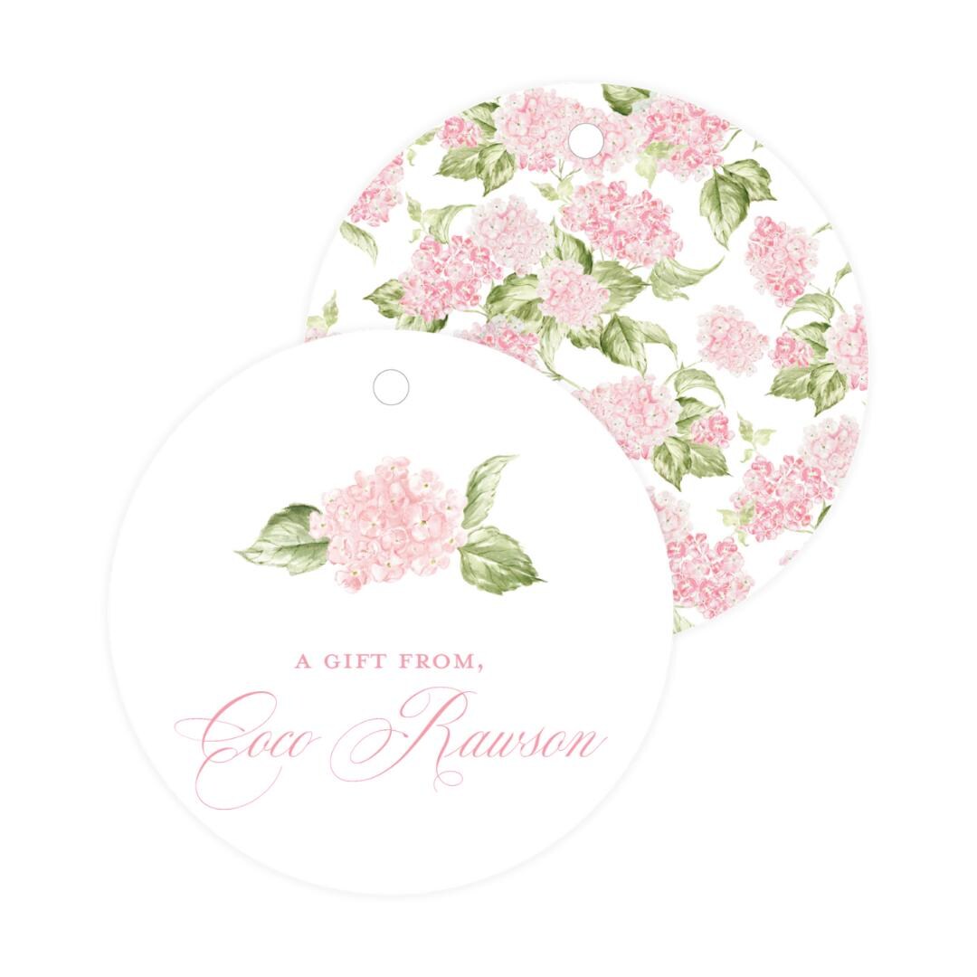 Pink Hydrangea Round Gift Tags, Custom Personalized Gift Tags, Fine ...