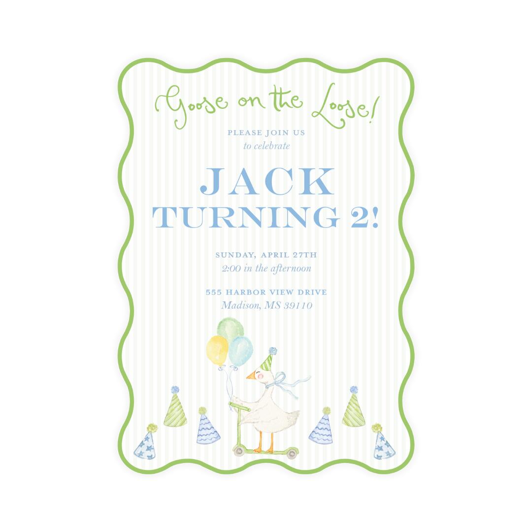 Wavy Silly Goose Invitation, Watercolor Stripe Birthday Invite, Hand ...
