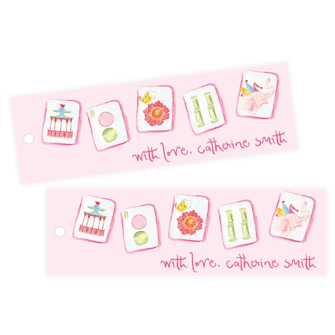 Mahjong Pink Long Gift Tags, Custom Personalized Gift Tags, Fine Paper ...