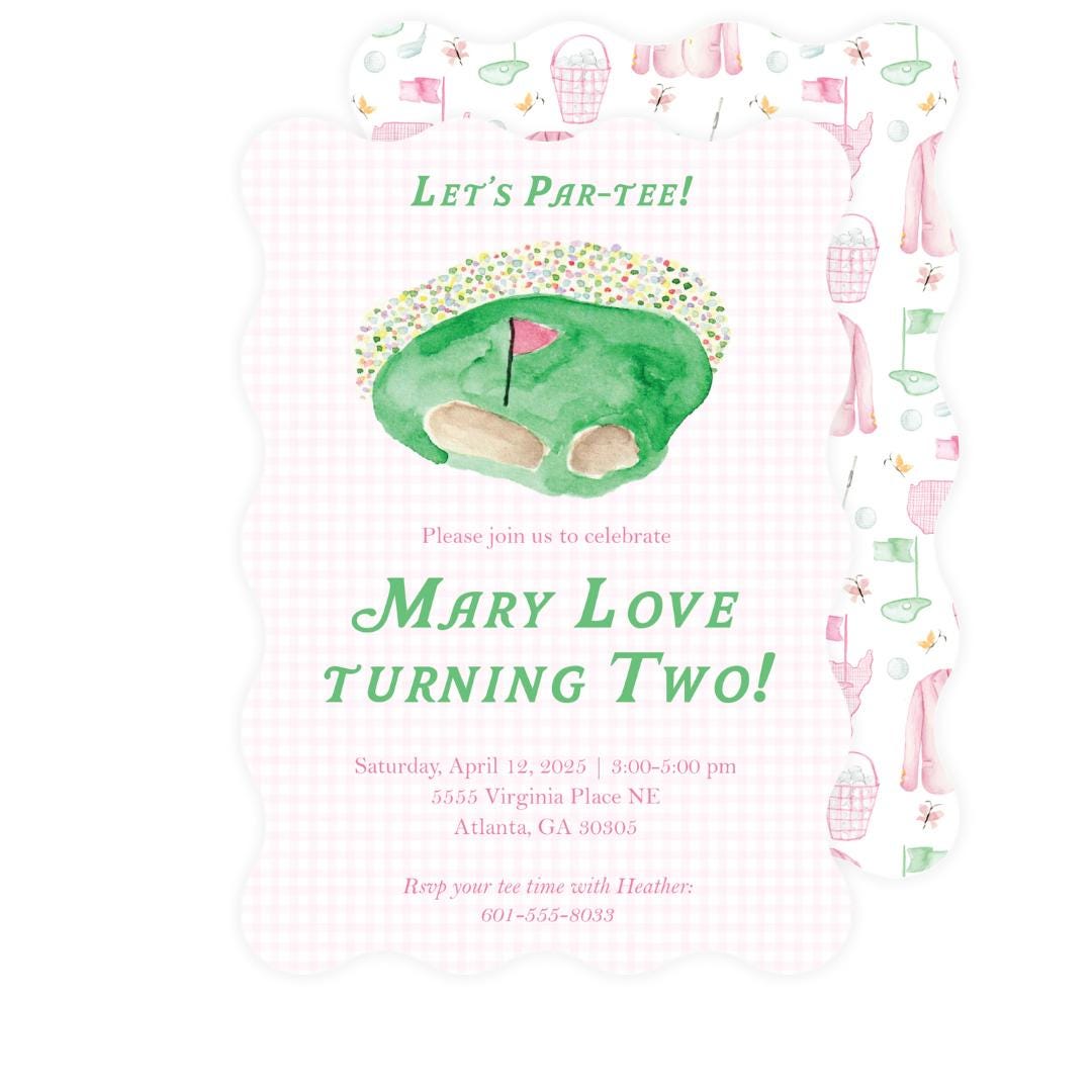 Wavy Let's Par-tee Invitation, Pink Masters Golf Birthday Invite ...