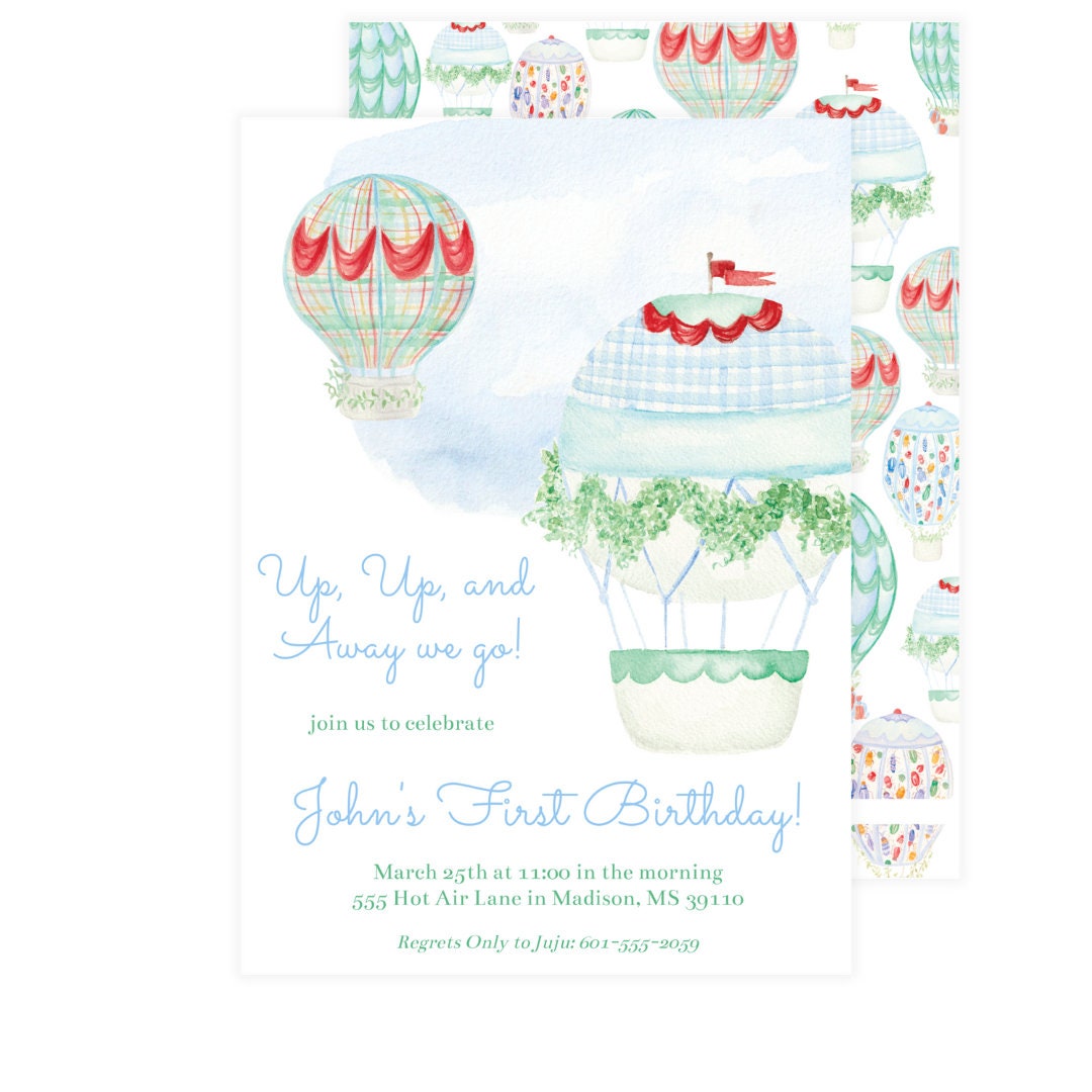 Printable Hot Air Balloon Birthday Invitation, Watercolor Invite ...