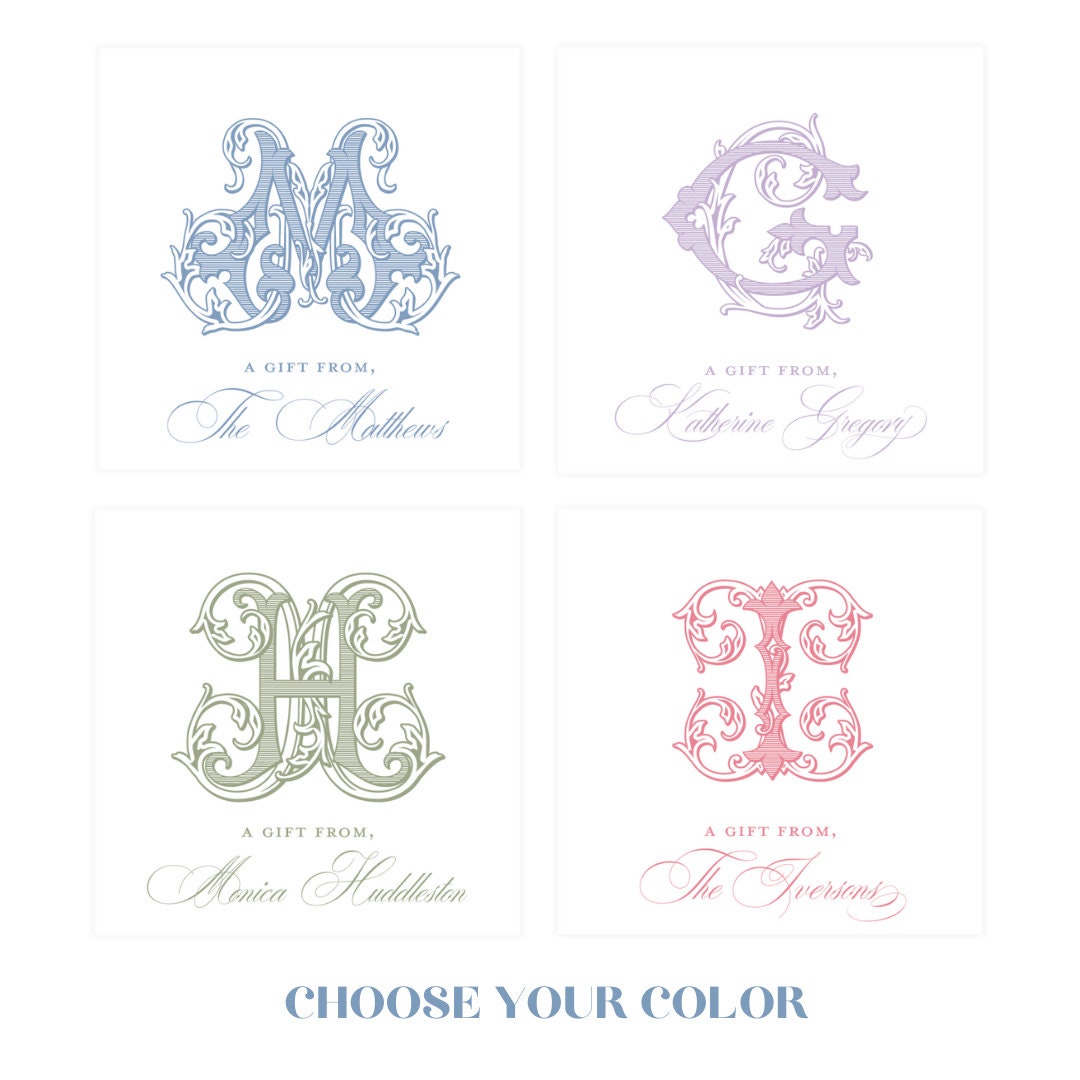 Traditional Monogram Gift Tags, Custom Personalized Tags or Stickers ...