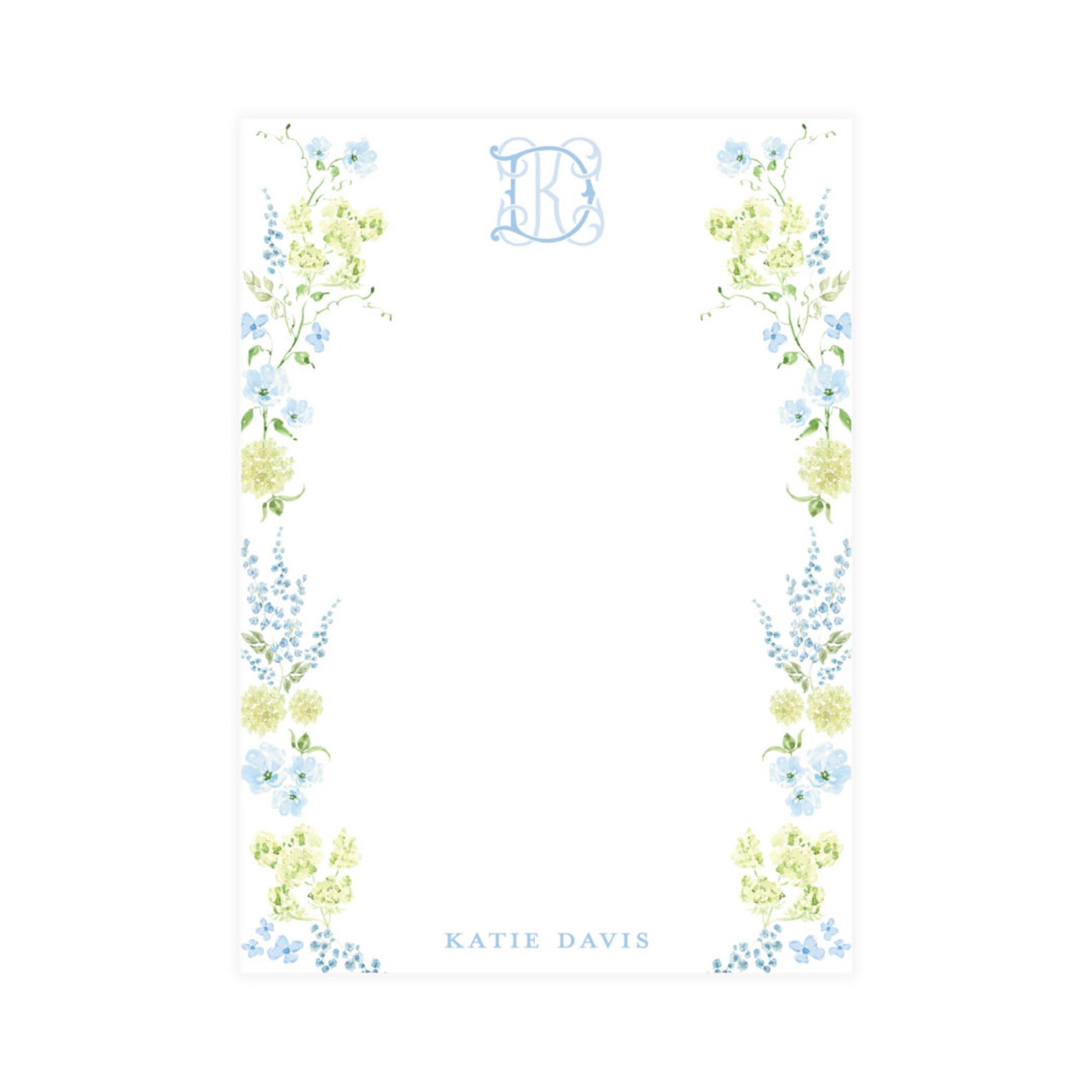 Azul Garden Monogram Notepad, 50 Pages, Custom Personalized Watercolor ...