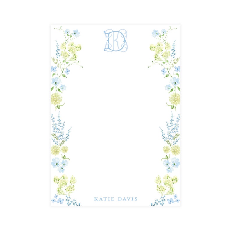 Azul Garden Monogram Notepad, 50 Pages, Custom Personalized Watercolor ...
