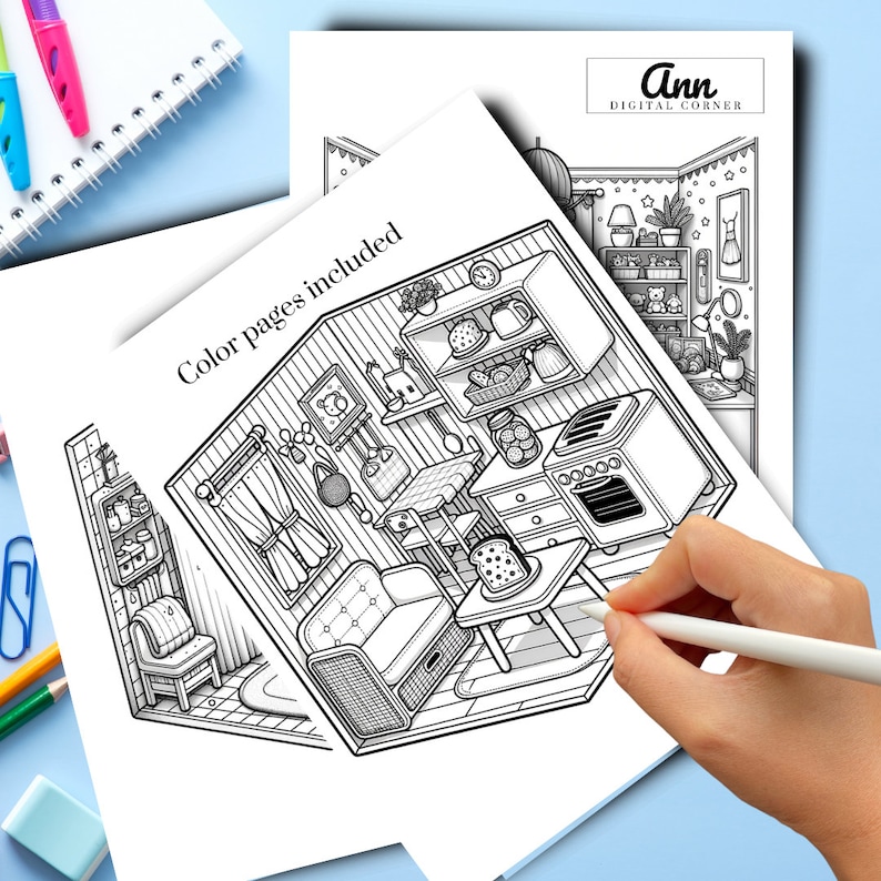 Pocket Room: Interior Cute 52 Coloring Pages, Instant Download ...