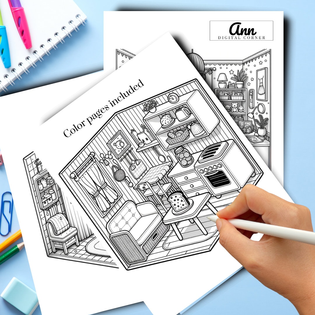 Pocket Room: Interior Cute 52 Coloring Pages, Instant Download ...