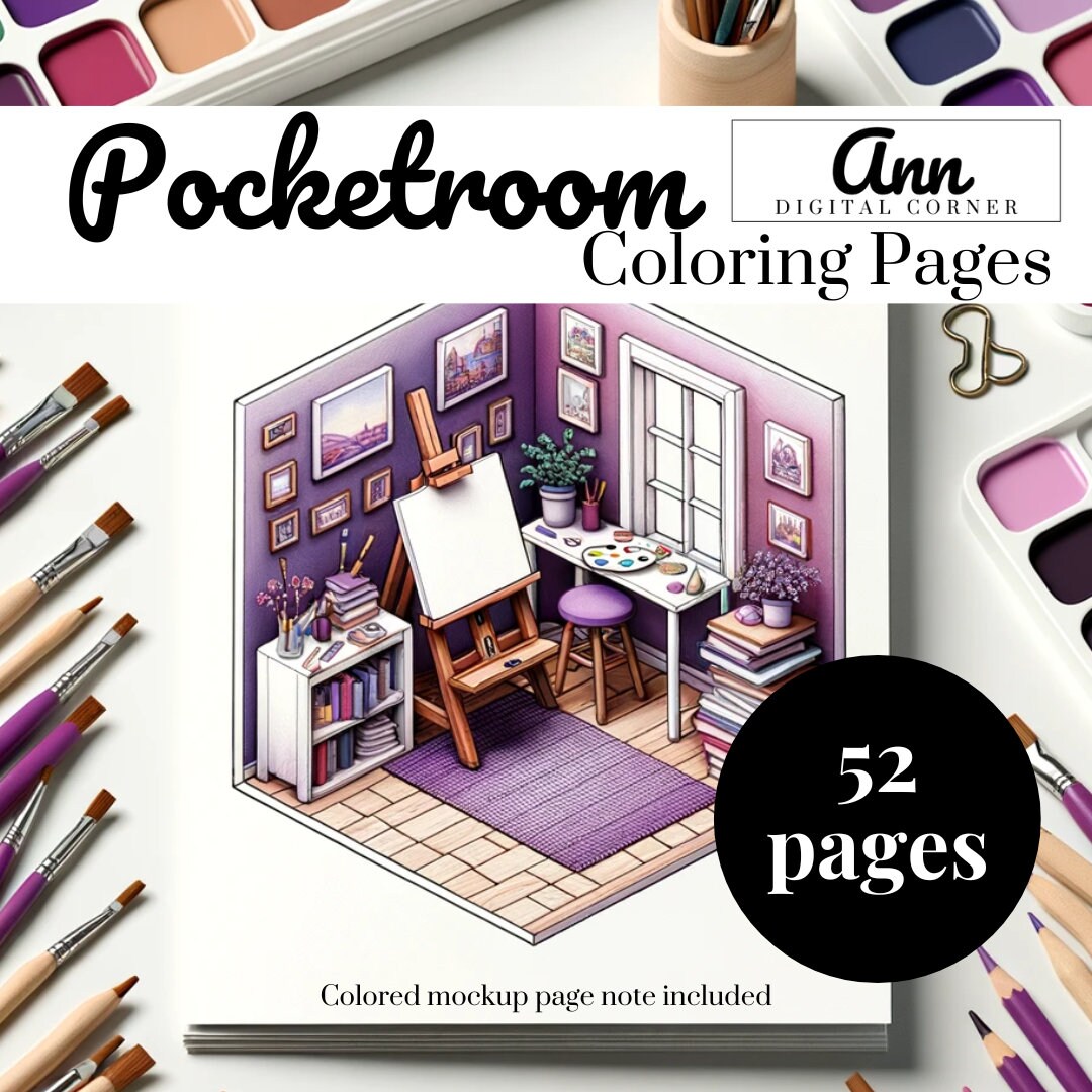 Pocket Room: Interior Cute 52 Coloring Pages, Instant Download ...