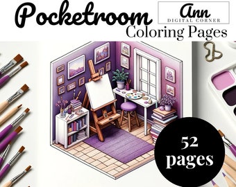 Pocket Room: Interior Cute 52 Coloring Pages, Instant Download ...