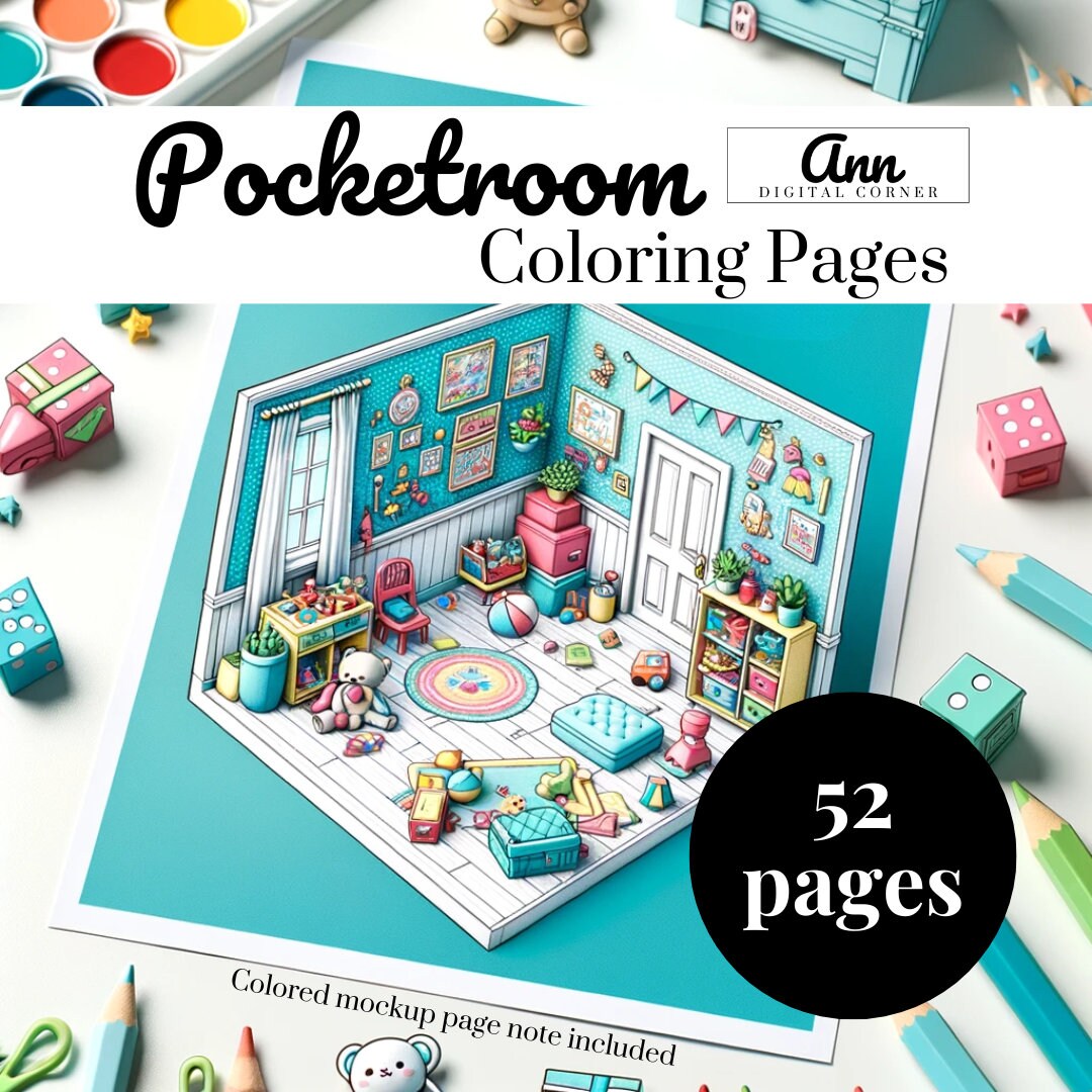 Pocket Room: Interior Cute 52 Coloring Pages, Instant Download ...