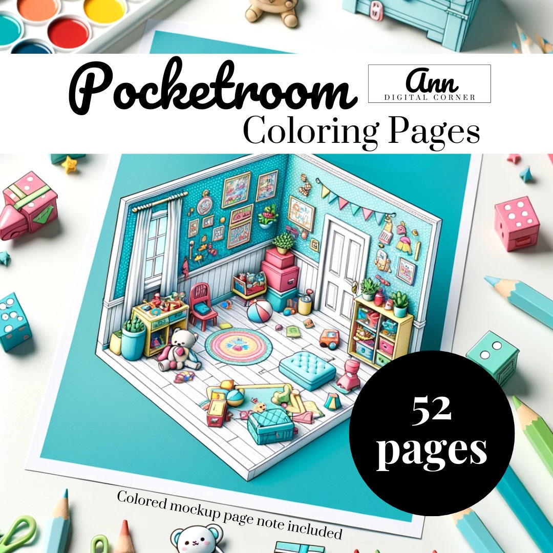 Pocket Room: Interior Cute 52 Coloring Pages, Instant Download ...