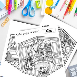 Pocket Room: Interior Cute 52 Coloring Pages, Instant Download ...
