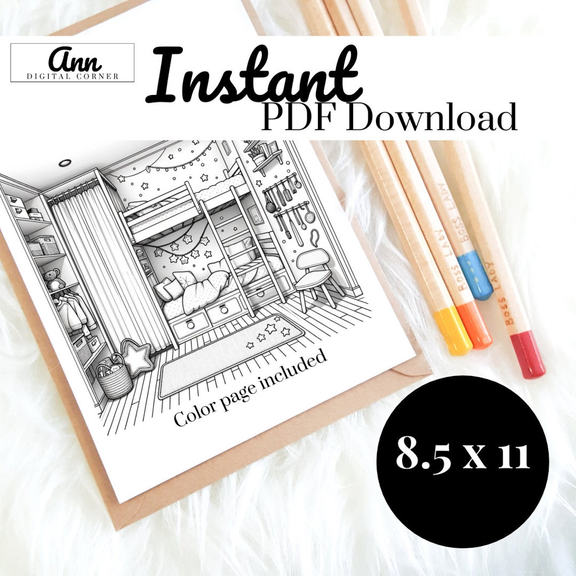 Pocket Room: Interior Cute 52 Coloring Pages, Instant Download ...