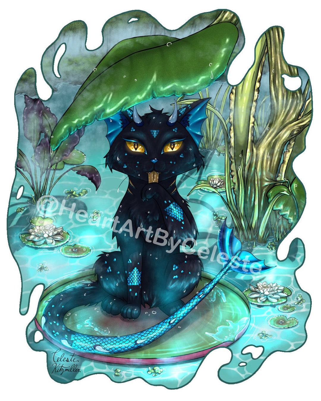 Water Wildcat | Fantasy Illustration, Cat Piece, Printable Art for Cat ...