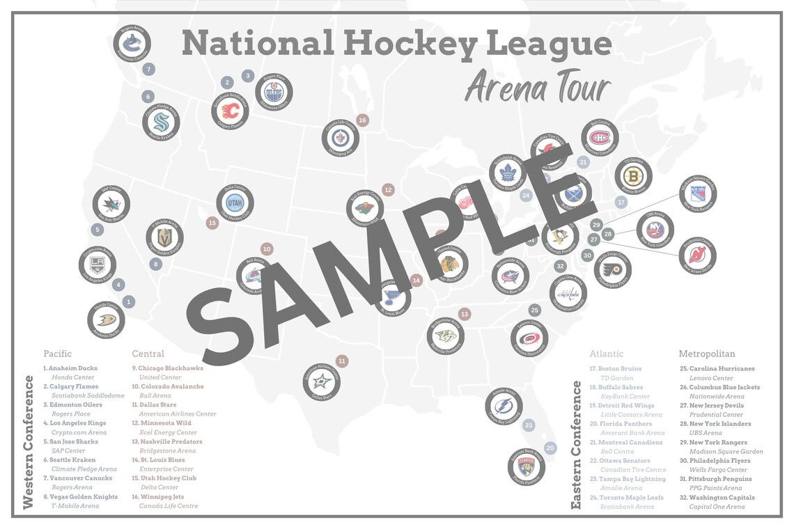 NHL Fan Arena Tour Bucket List Scratch Map in Black Frame (18in X 12in ...