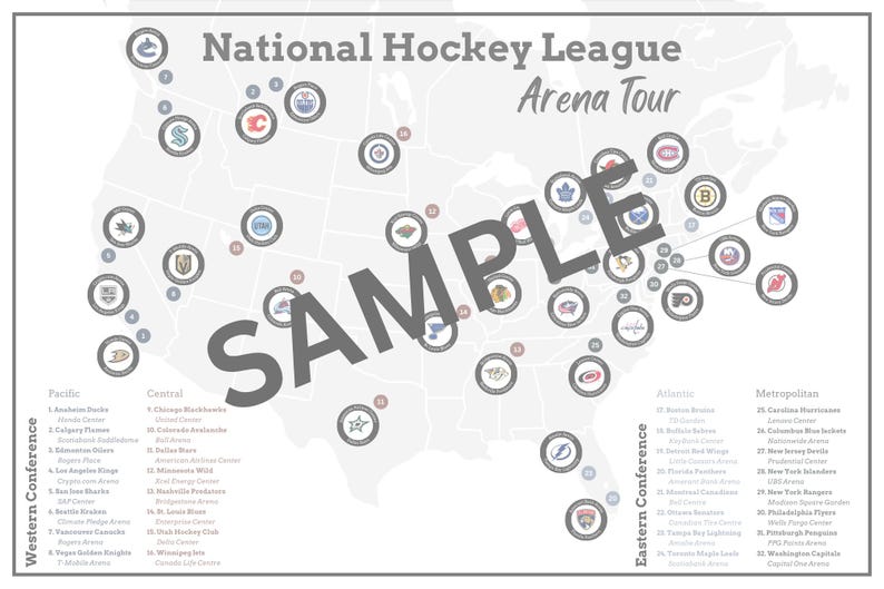 NHL Fan Arena Tour Bucket List Scratch Map in Black Frame (18in X 12in ...