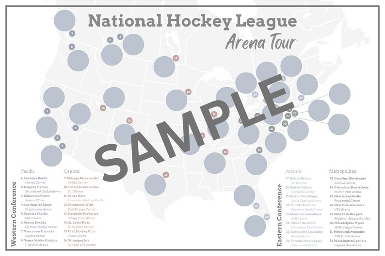 NHL Fan Arena Tour Bucket List Scratch Map in Black Frame (18in X 12in ...